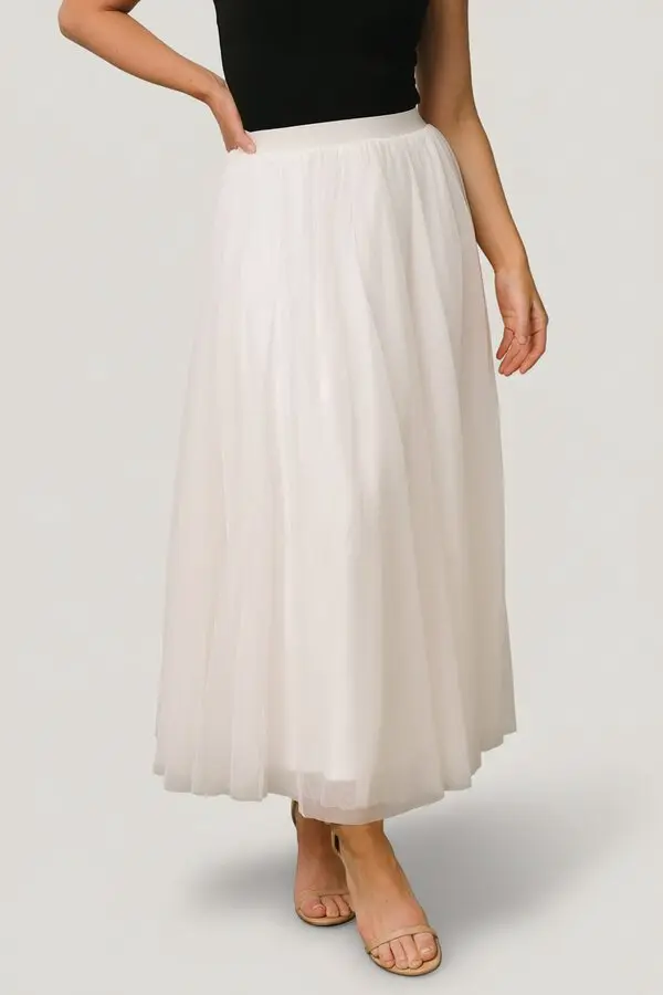 LISTICLE Mila Layered Tulle Midi Skirt - Cream