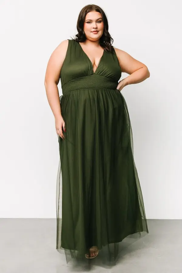 XH TEXTILES Kamila Tulle Maxi Dress - Juniper Green
