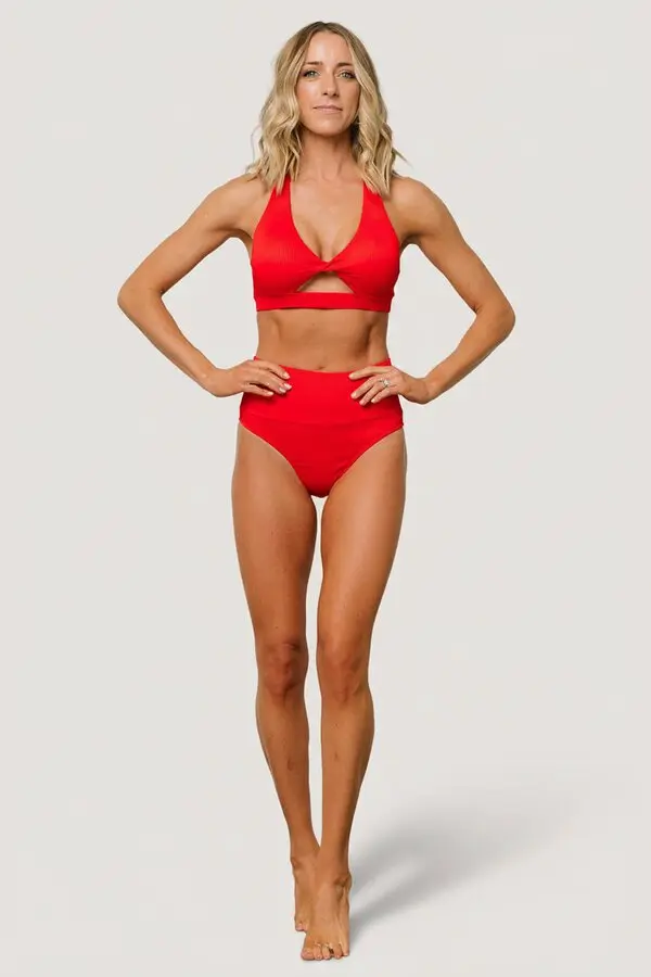 BEACH JOY BIKINI Del Mar Ribbed Bikini Bottom - Red