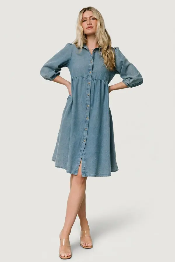 POLAGRAM Sari Babydoll Dress - Chambray