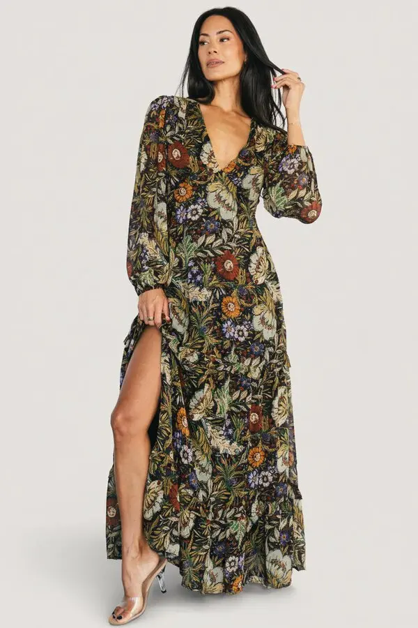 POLAGRAM Bowman Deep V Maxi Dress - Multi Floral
