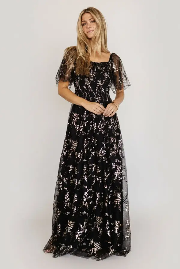 XH TEXTILES Cassandra Tulle Maxi Dress - Metallic Black