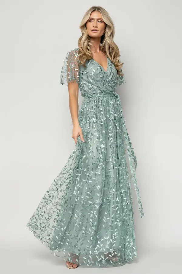XH TEXTILES Marseille Embossed Maxi Dress - Eucalyptus