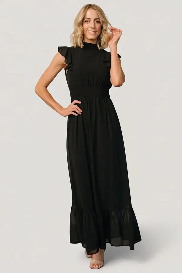 XH TEXTILES Kearny Ruffle Maxi Dress - Black