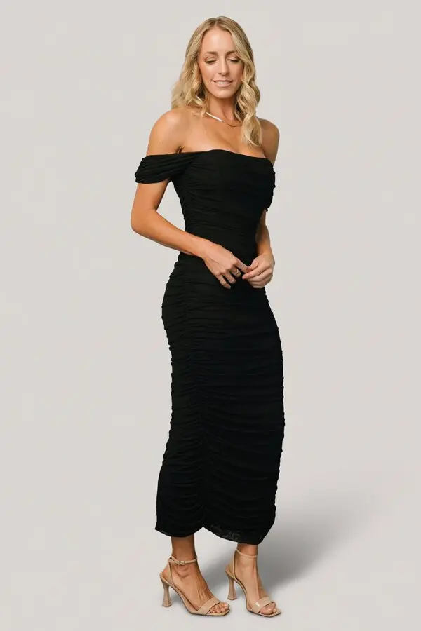 MABLE Alessandra Mesh Midi Dress - Black