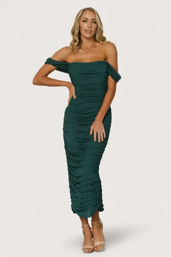MABLE Alessandra Mesh Midi Dress - Peacock