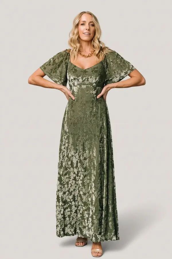 XH TEXTILES Everley Velvet Maxi Dress - Dark Sage