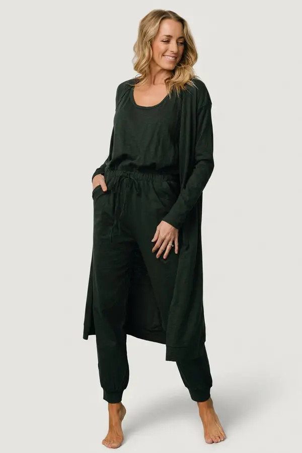LISTICLE Janae Jumpsuit + Cardigan Set - Dark Green