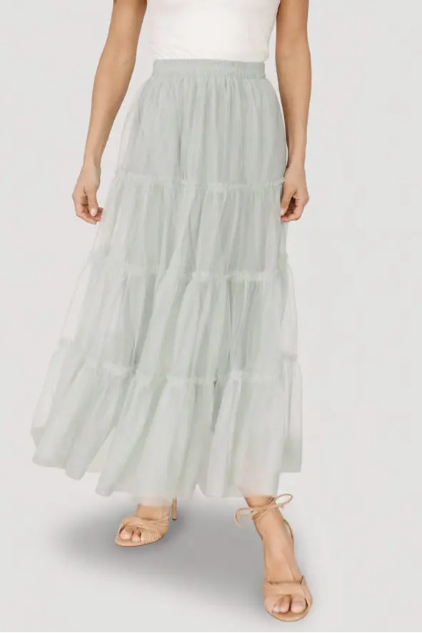 LISTICLE Galena Tulle Skirt - Light Sage
