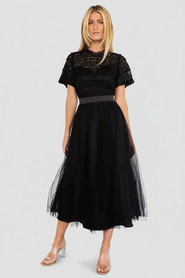 MABLE Darcy Tulle Midi Dress - Black