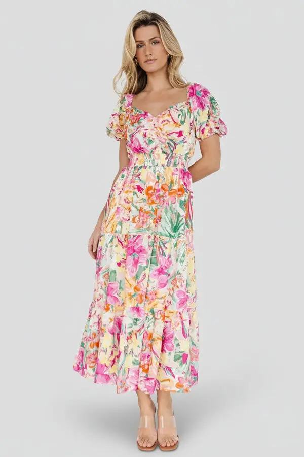 FLYING TOMATO Denzel Puff Sleeve Midi Dress
