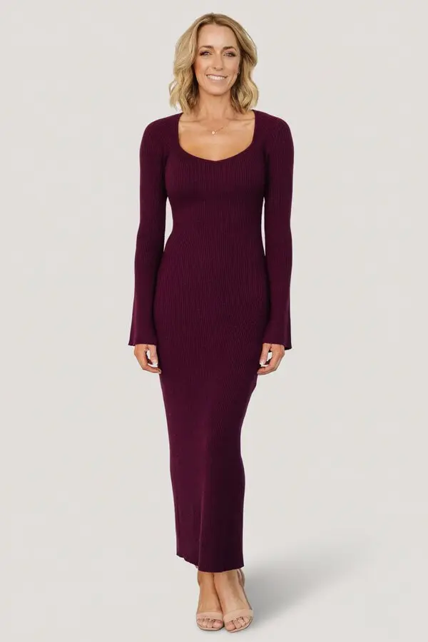 GILLI Marika Ribbed Dress - Wine