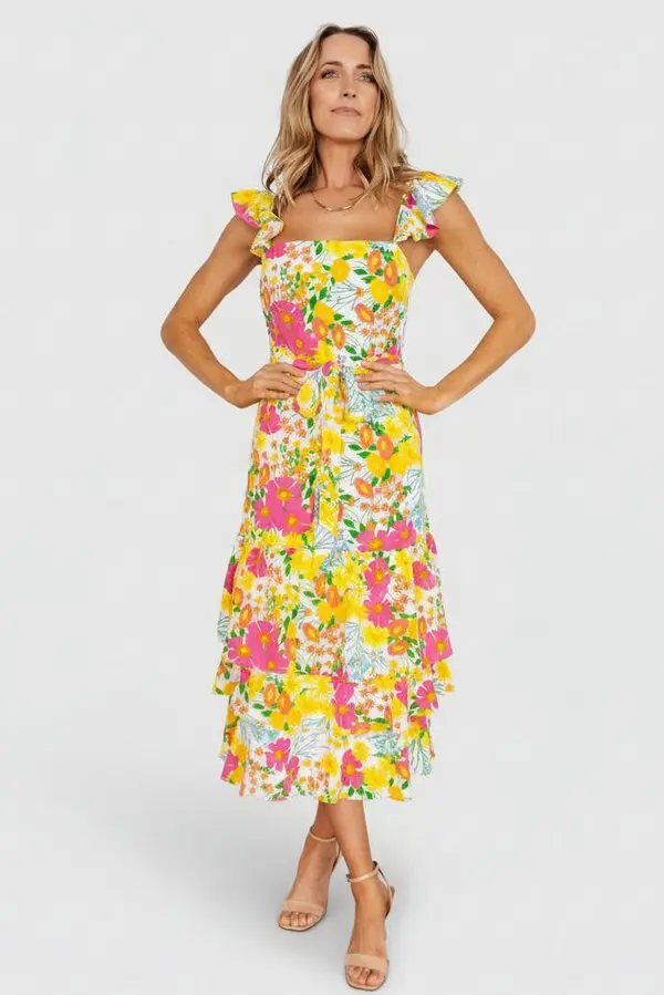 SUGAR LIPS Dani Ruffle Tiered Midi Dress