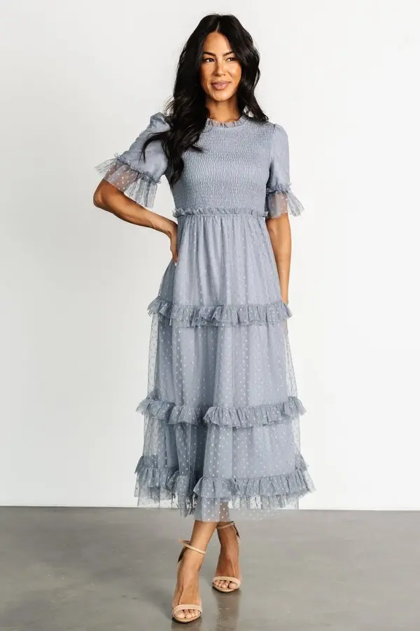 TEA N ROSE Lysandra Smocked Dot Dress
