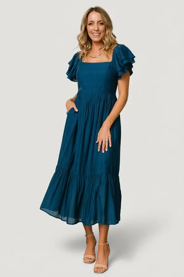 LISTICLE Buttercup Midi Dress - Deep Blue