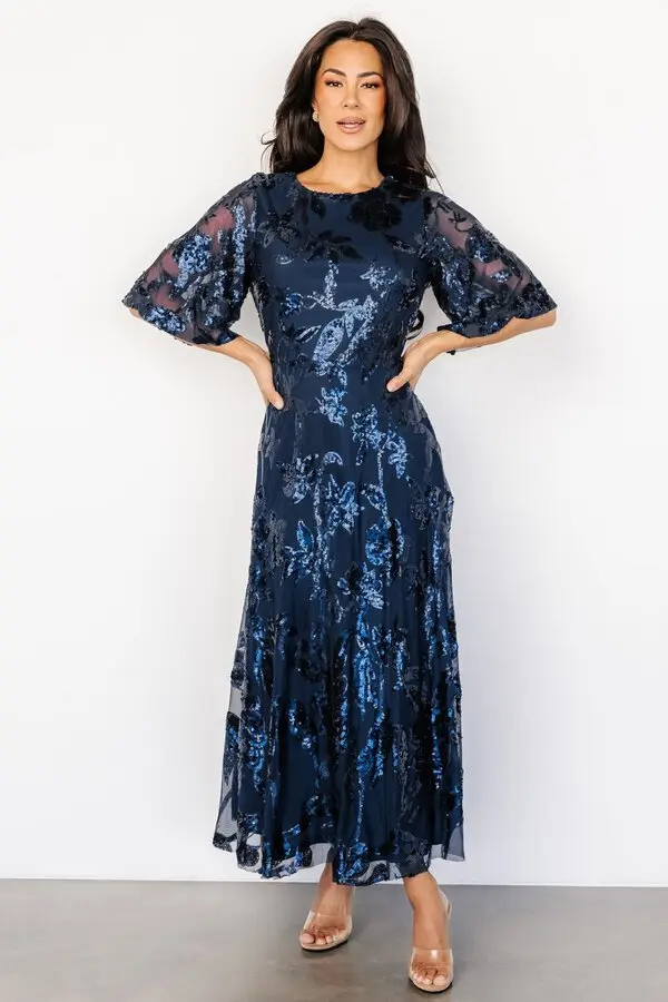 XH TEXTILES Lucy Sequin Dress - Navy