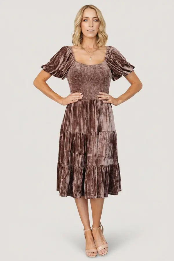 TEA N ROSE Fay Velvet Midi Dress