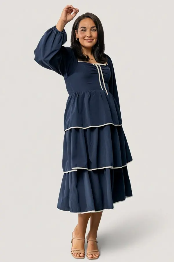 IN FEBRUARY Barcelona Tiered Dress - Navy