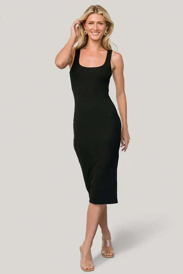 DRESS FORUM Moore Ribbed Tank Midi Dress - Black