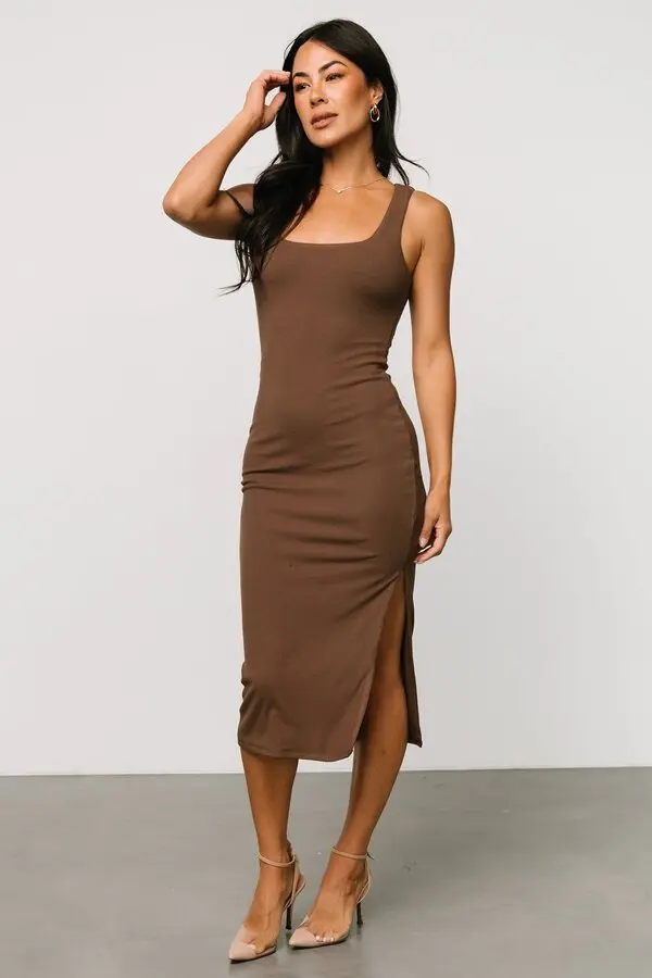 DRESS FORUM Moore Ribbed Tank Midi Dress - Coffee