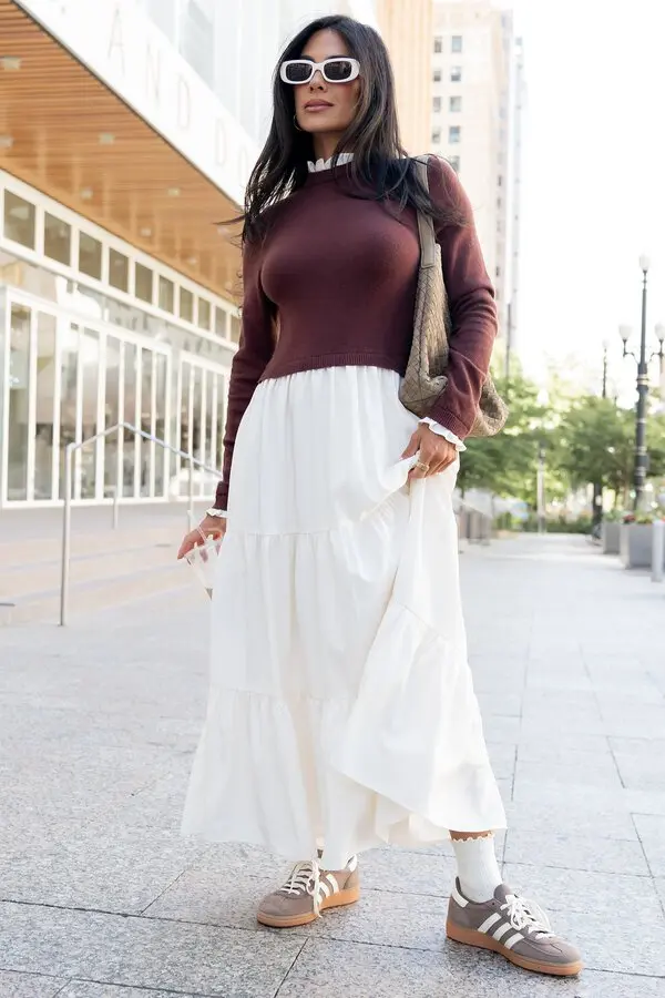 IN FEBRUARY Sophie Sweater Dress - Mahogany + Ivory