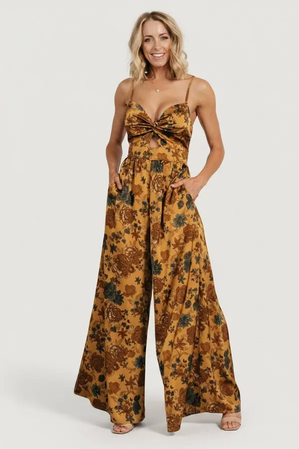 BLU PEPPER Khloe Wide Leg Jumpsuit - Gold Multi