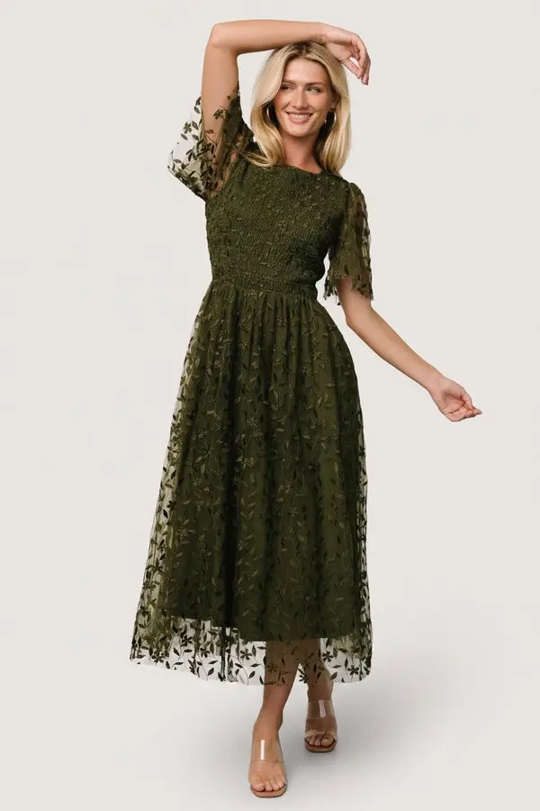 XH TEXTILES Kendra Embroidered Dress - Olive