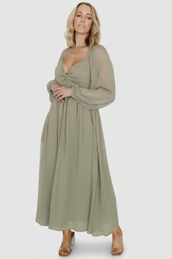 IN FEBRUARY Dione Midi Dress - Dusty Olive