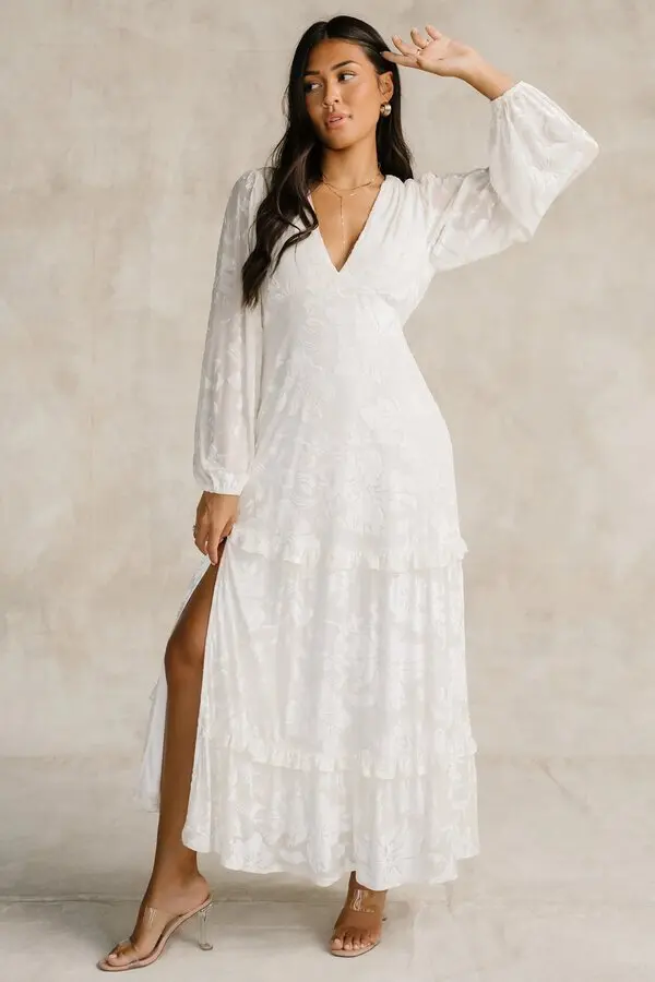 POLAGRAM Liana Velvet Burnout Maxi Dress - Ivory