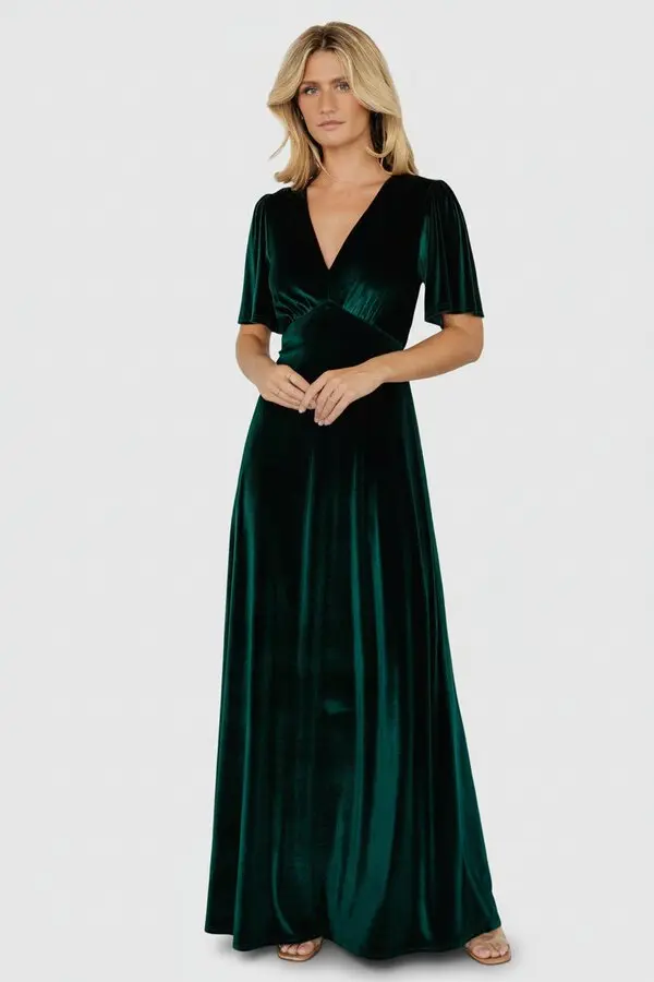XH TEXTILES Vivian Velvet Maxi Dress - Emerald