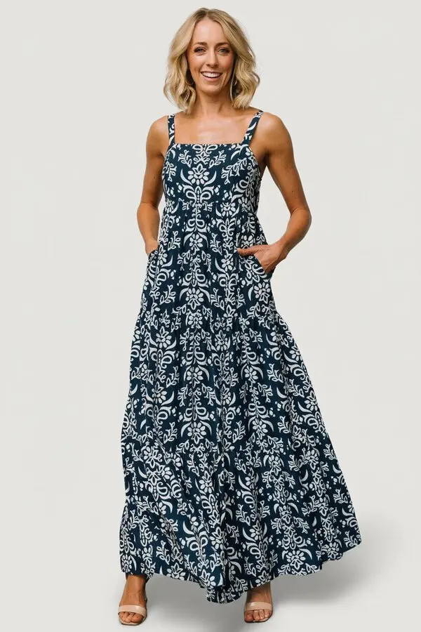 SKIES ARE BLUE Oceanside Maxi Dress - Navy Print