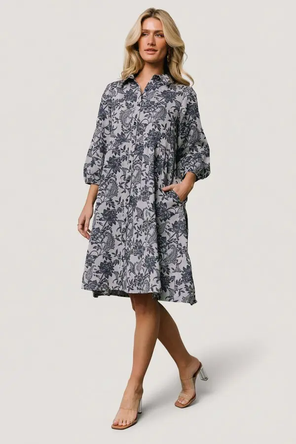 POLAGRAM Dakota Babydoll Dress - Navy Print