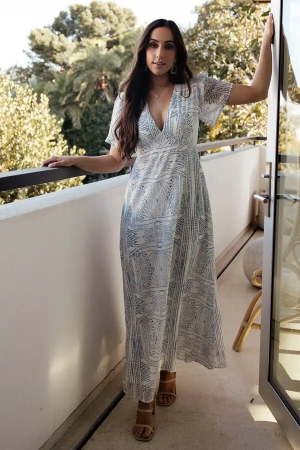 POLAGRAM Skyla Deep V Maxi Dress