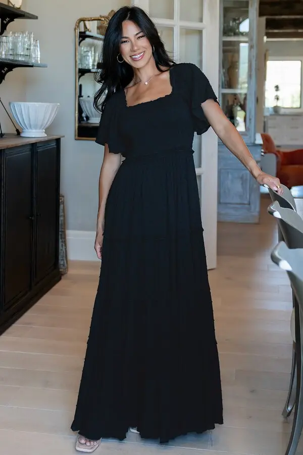 IN LOOM Lenora Smocked Dotted Maxi Dress - Black
