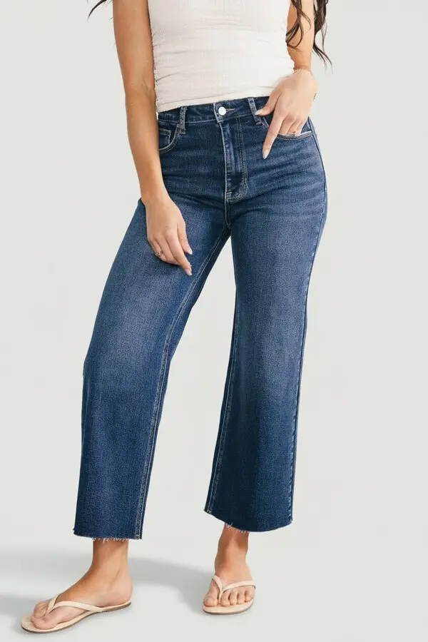 TEA N ROSE Kirby High Rise Wide Leg Jeans - Dark Wash