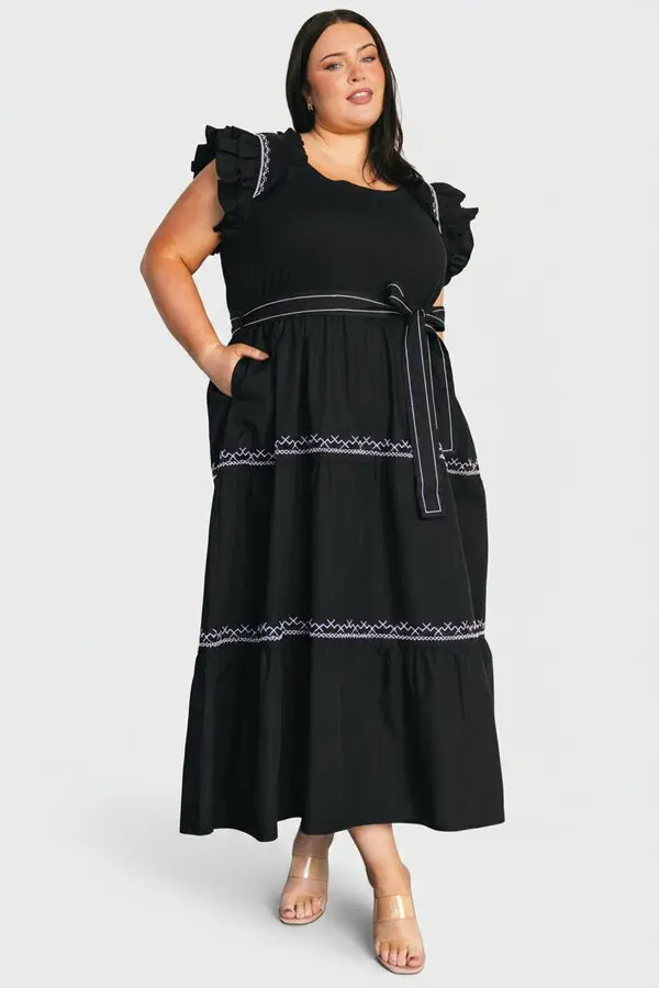 POLAGRAM Elisa Embroidered Midi Dress