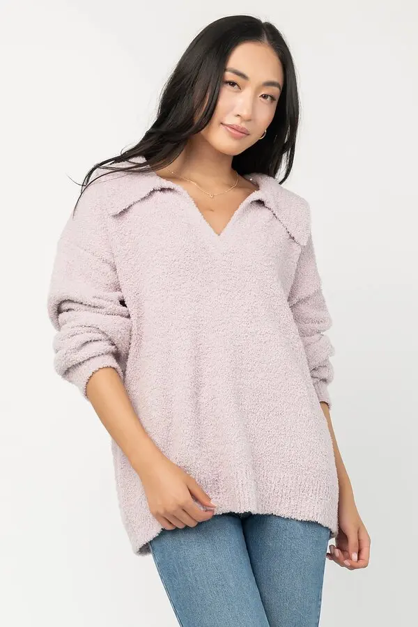 ANDREE BY UNIT Lockwood Collared V-neck Sweater - Dusty Lilac