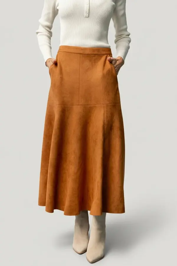 IN FEBRUARY Tona Faux Suede Skirt - Camel