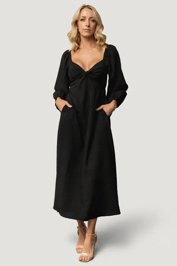 POLAGRAM Rosalie Back Tie Dress - Black
