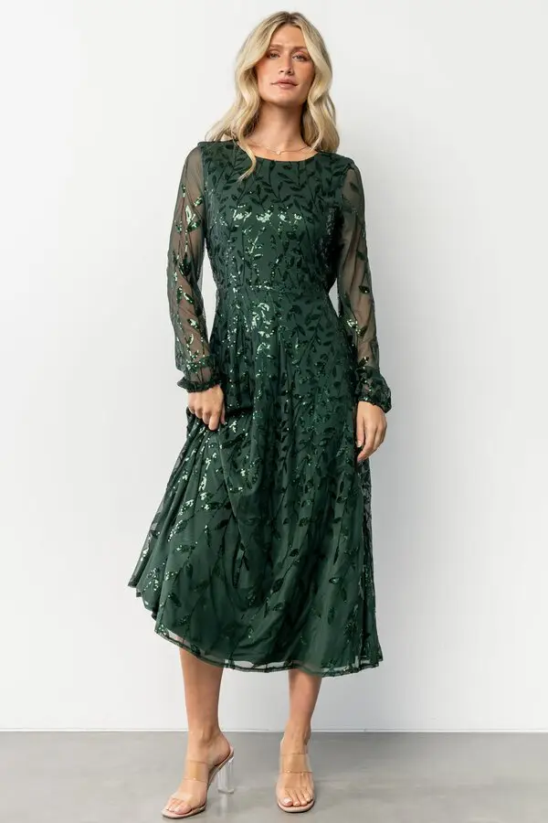 XH TEXTILES Kalla Sequin Midi Dress - Emerald
