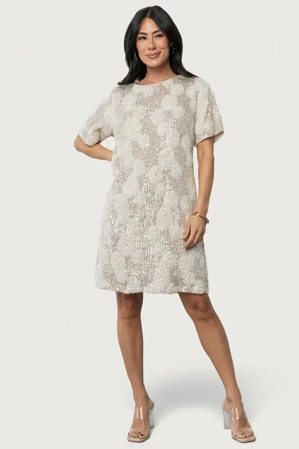 IN FEBRUARY Rhea Sequin Short Dress - Ivory
