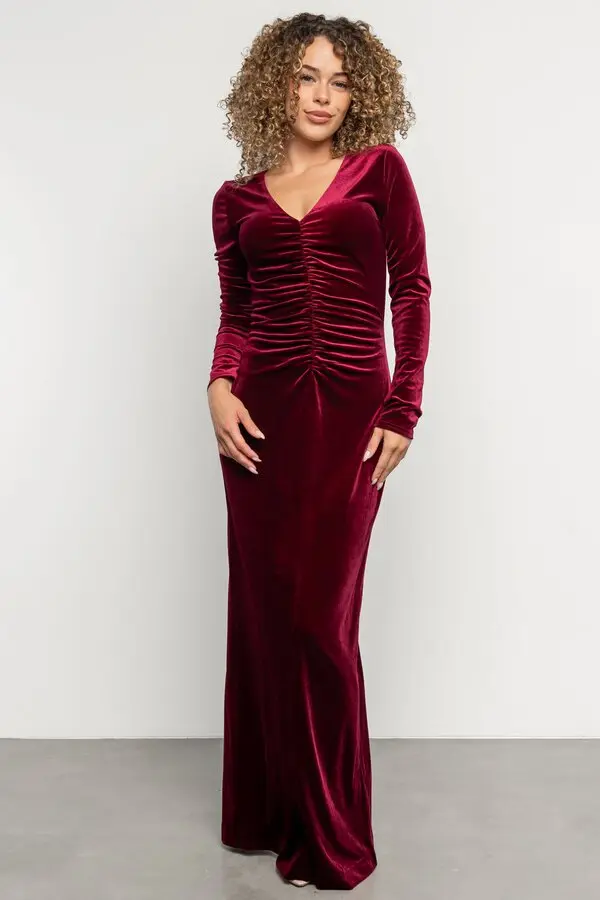 IN FEBRUARY Kourtney Velvet Maxi Dress - Wine