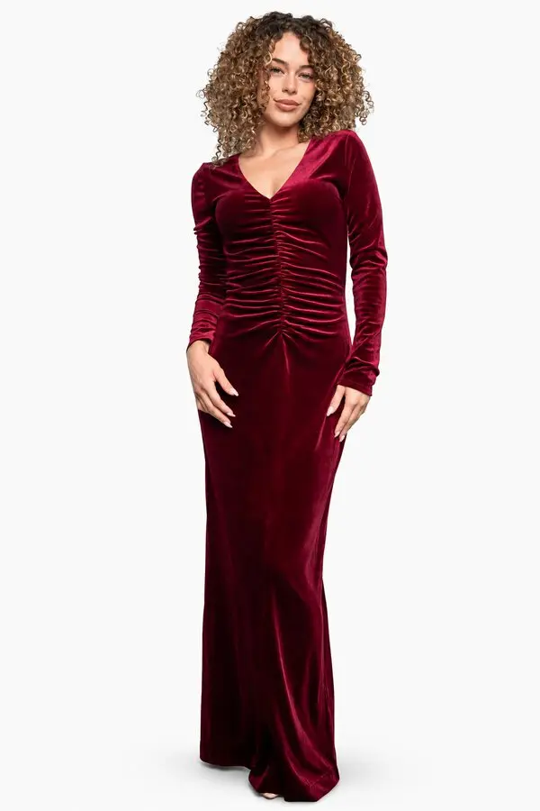 IN FEBRUARY Kourtney Velvet Maxi Dress - Wine