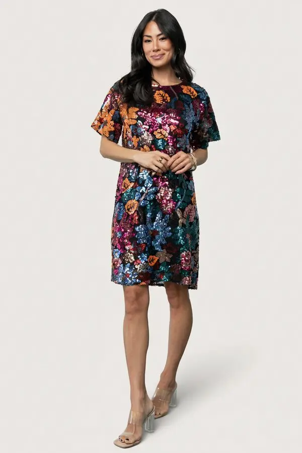 XH TEXTILES Squires Sequin Short Dress - Black Multi
