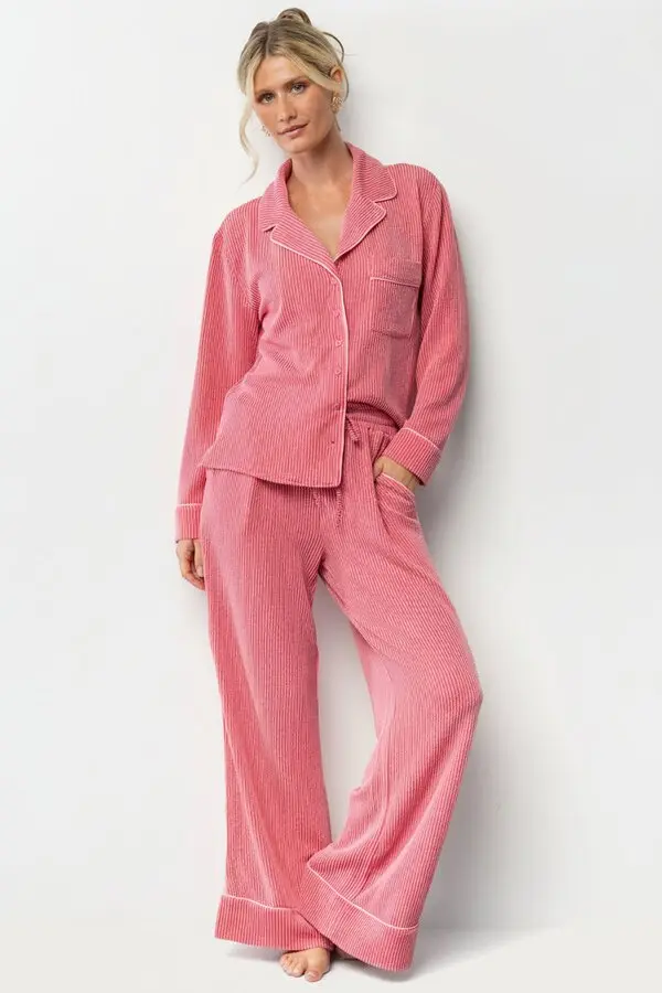 RARERAW Eloise Ribbed Pajama Set - Pink