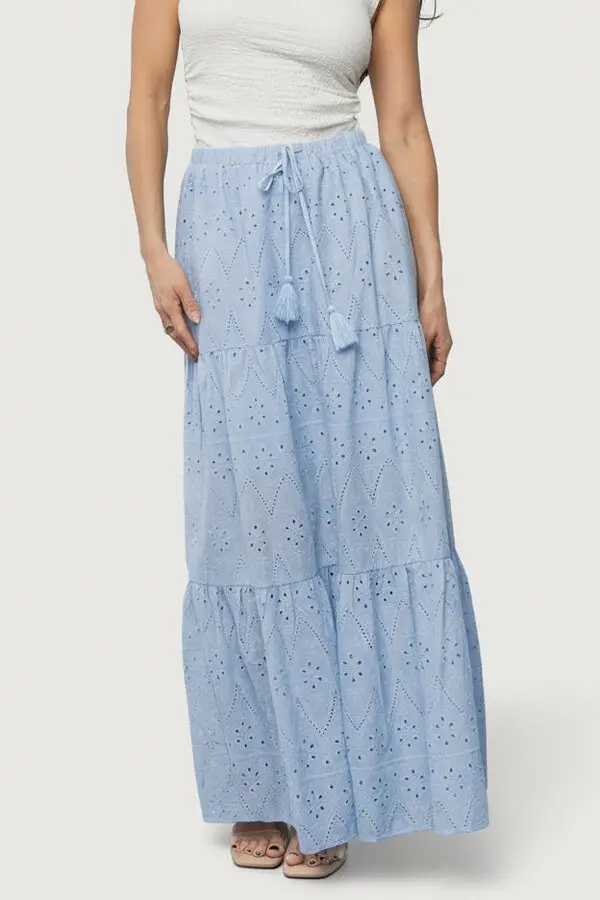 GILLI Juana Eyelet Maxi Skirt - Light Blue