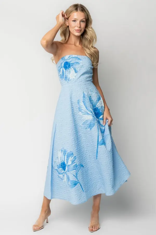 FLYING TOMATO Genesis Strapless Midi Dress - Light Blue