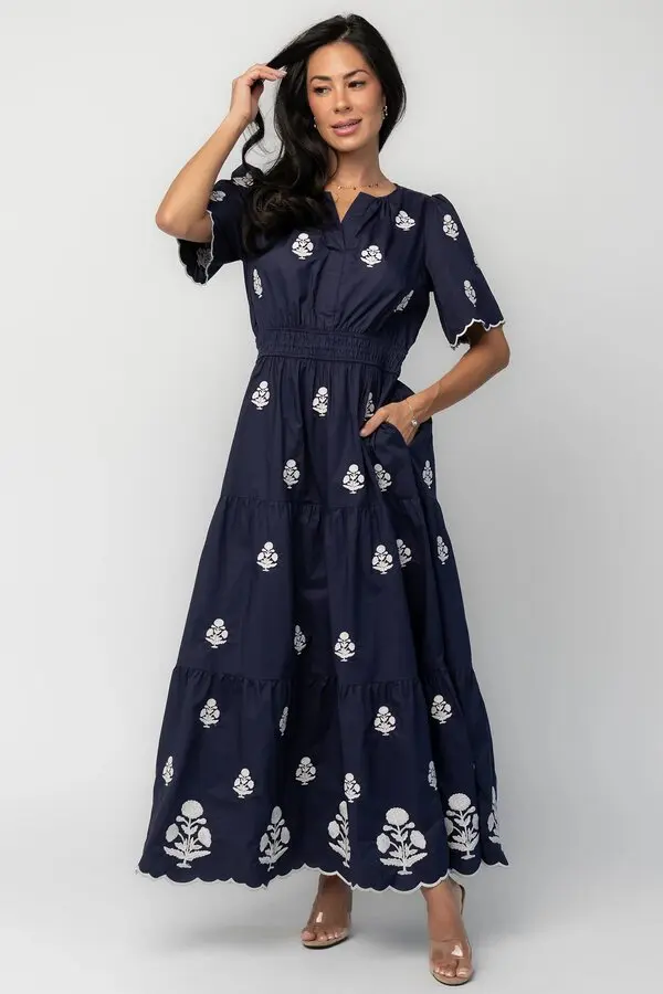 IN LOOM Delilah Embroidered Maxi Dress - Navy