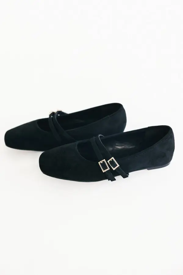RAD FASHION Azira Square Toe Ballet Flats With Buckled Straps