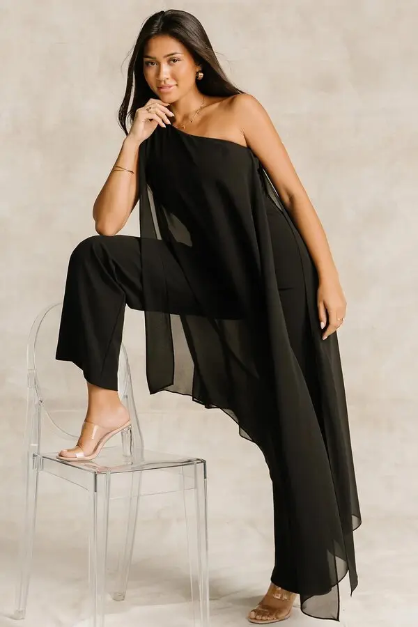 COCOLOVE Penthouse One-shoulder Jumpsuit - Black